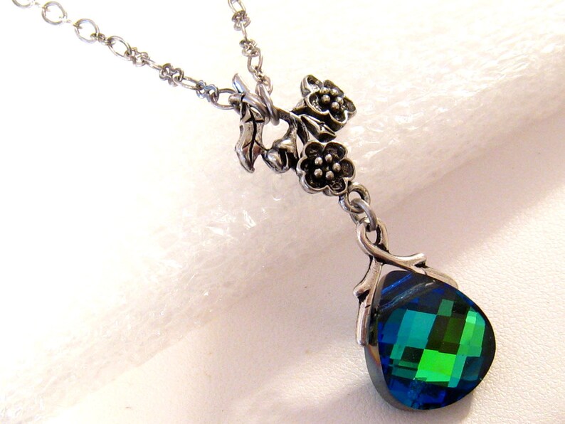 Peacock Wedding Jewelry Blue Green Crystal Necklace Art Etsy