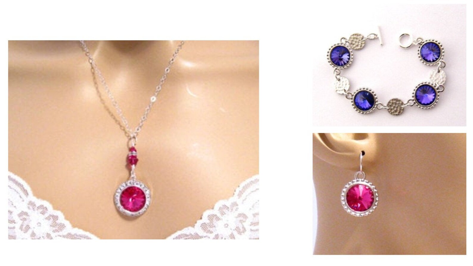 Fuchsia Necklace Bracelet Earring/fuchsia Prom Necklace/fuchsia ...