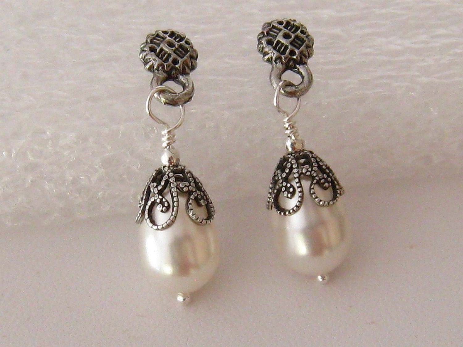 Victorian Pearl Jewelry Set: Pearl Bridal Necklace and Earrings, Pearl ...