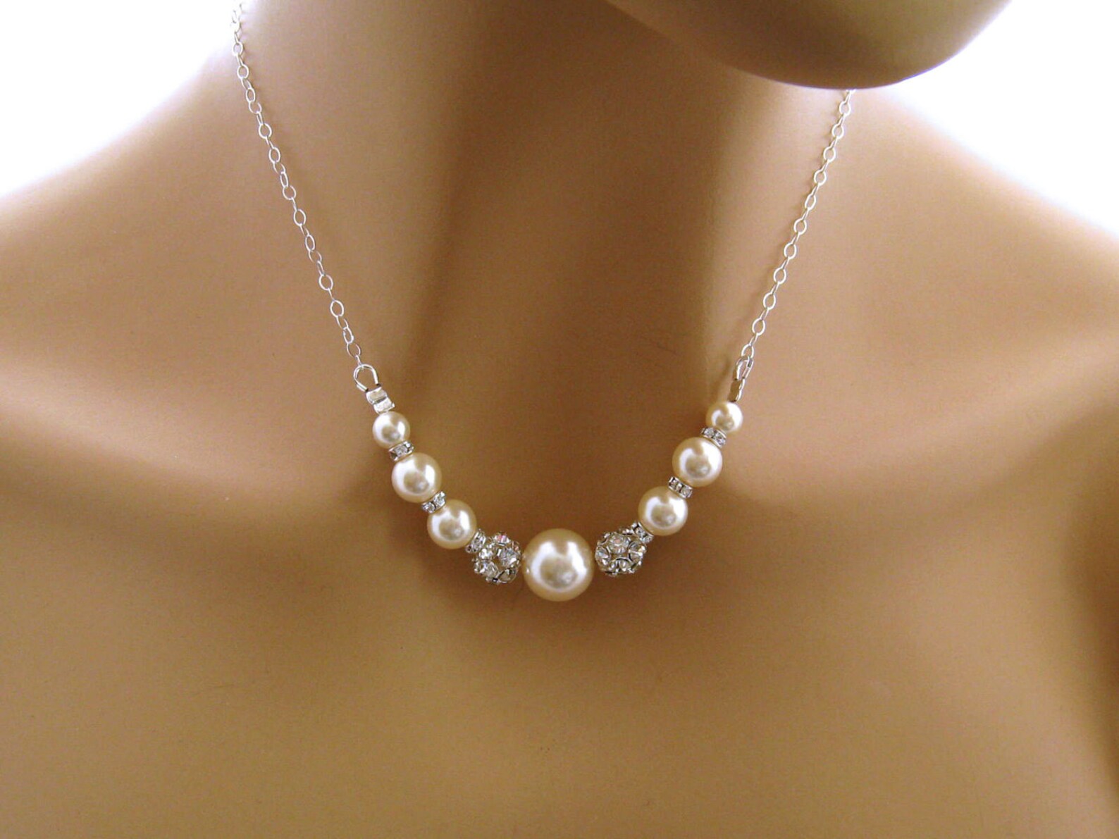 Bridal Pearl Necklace Rhinestone Pearl Wedding Necklace | Etsy