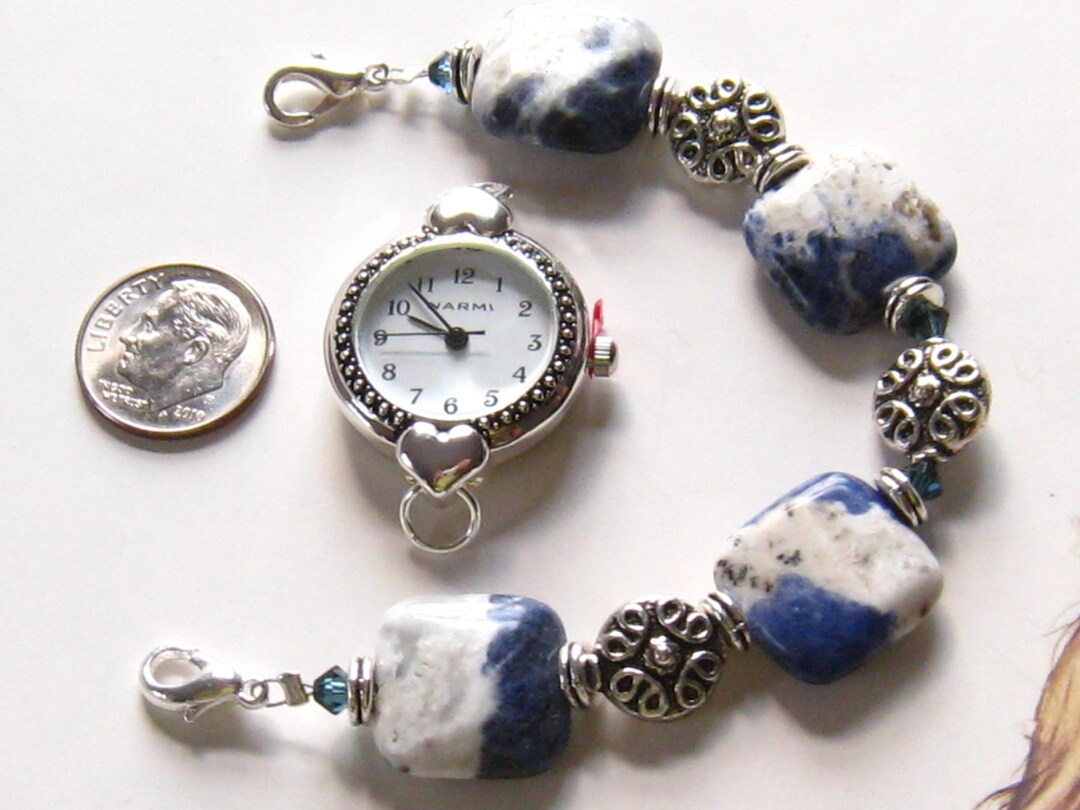 Interchangeable Beaded Blue Watch Band, Blue and White Interchangeable ...