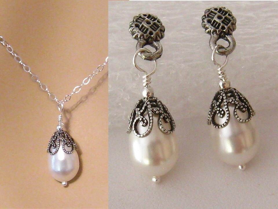 Victorian Pearl Jewelry Set: Pearl Bridal Necklace and - Etsy
