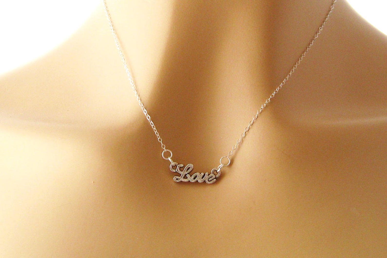 Love Necklace Sterling Silver Chain Romantic Jewelry Dainty | Etsy