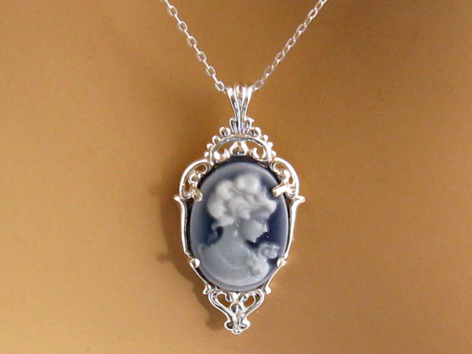 Blue Cameo Necklace: Victorian Woman Small Blue Cameo | Etsy