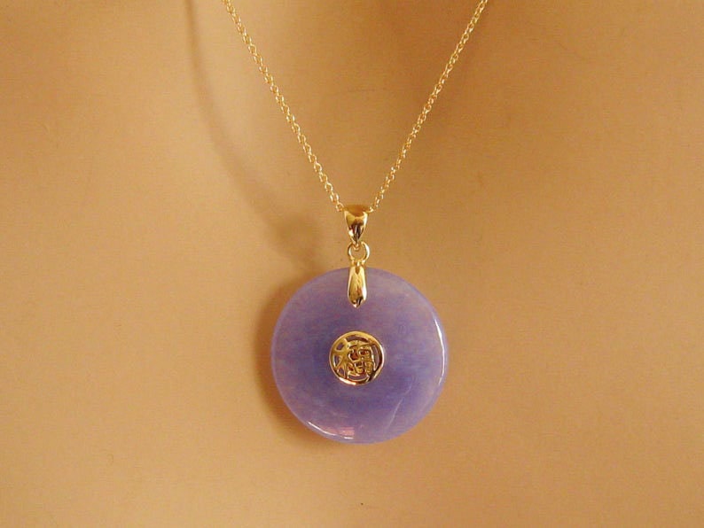 Purple Jade Necklace 14 Carat Gold Vermeil Good Luck Jade - Etsy