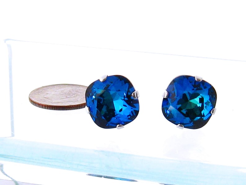 Large Blue Swarovski Crystal Stud Earrings Swarovski Square - Etsy