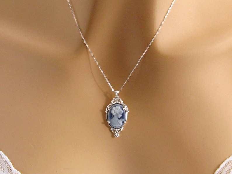 Blue Cameo Necklace: Victorian Woman Small Blue Cameo | Etsy