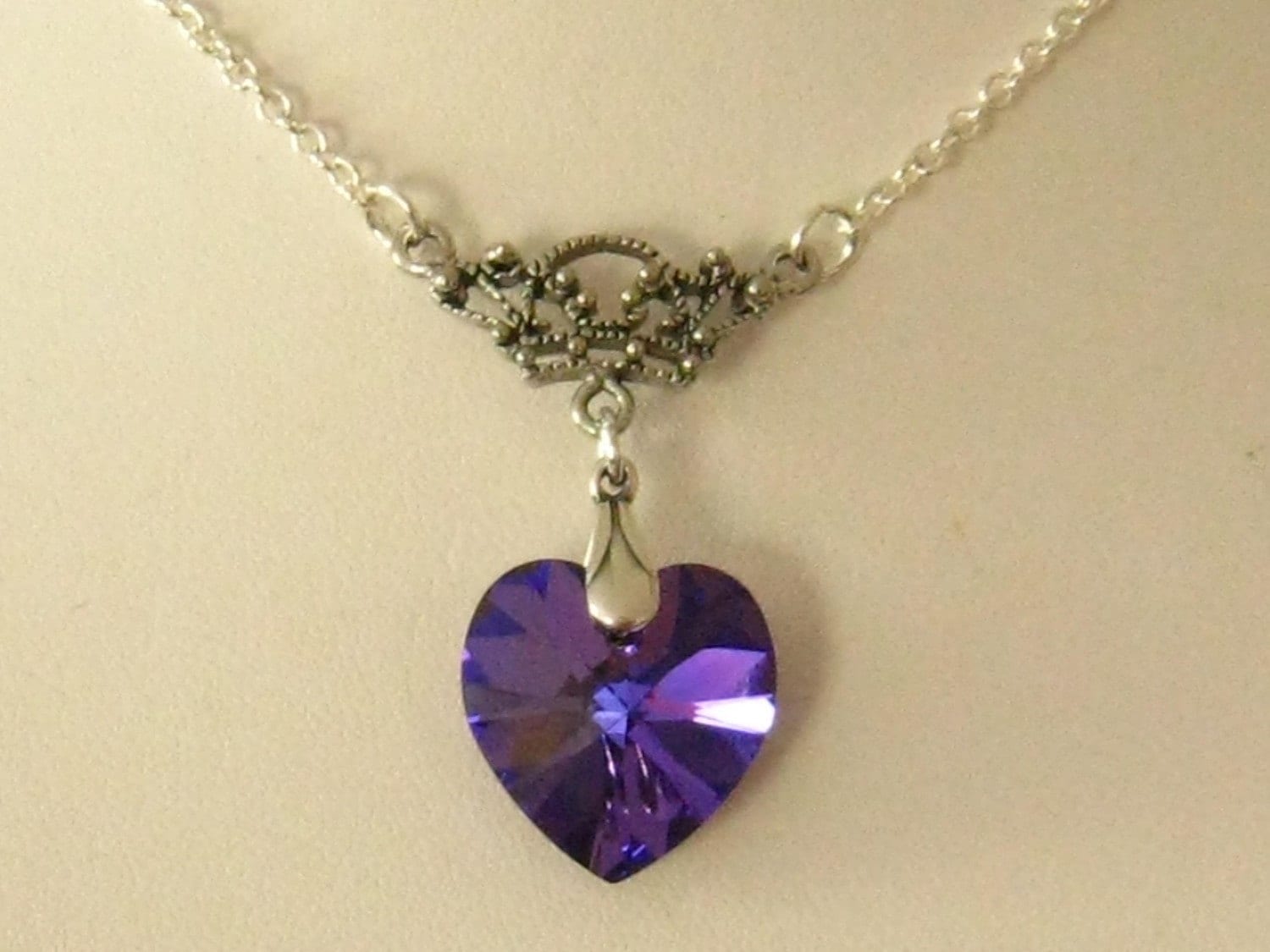 Purple Heart Necklace Crystal Bridesmaids Jewelry: Romantic Victorian ...