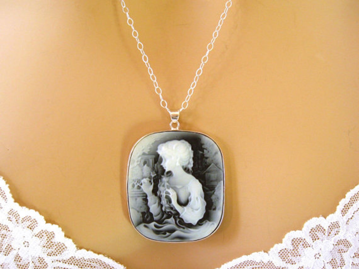 Slate Blue Cameo Necklace: Victorian Woman Large Cameo - Etsy