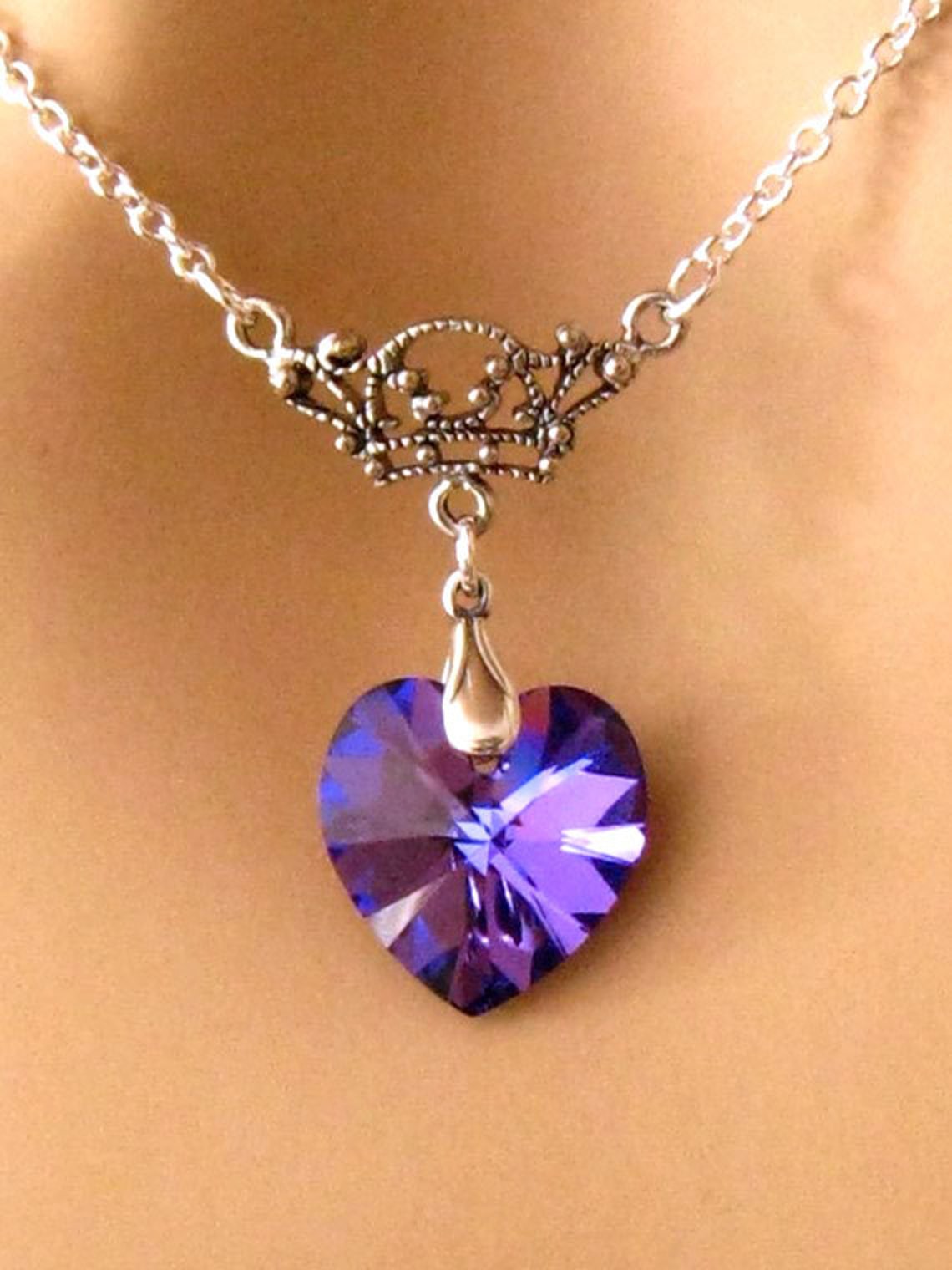 Purple Heart Necklace Crystal Bridesmaids Jewelry: Romantic Victorian ...