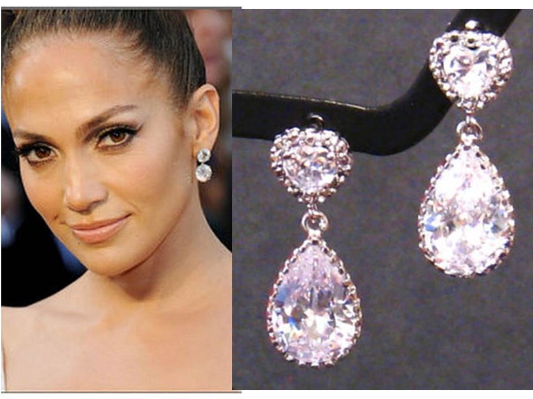 Faux Diamond Earrings, Bridal Wedding Jewelry, Cubic Zirconia Earrings ...