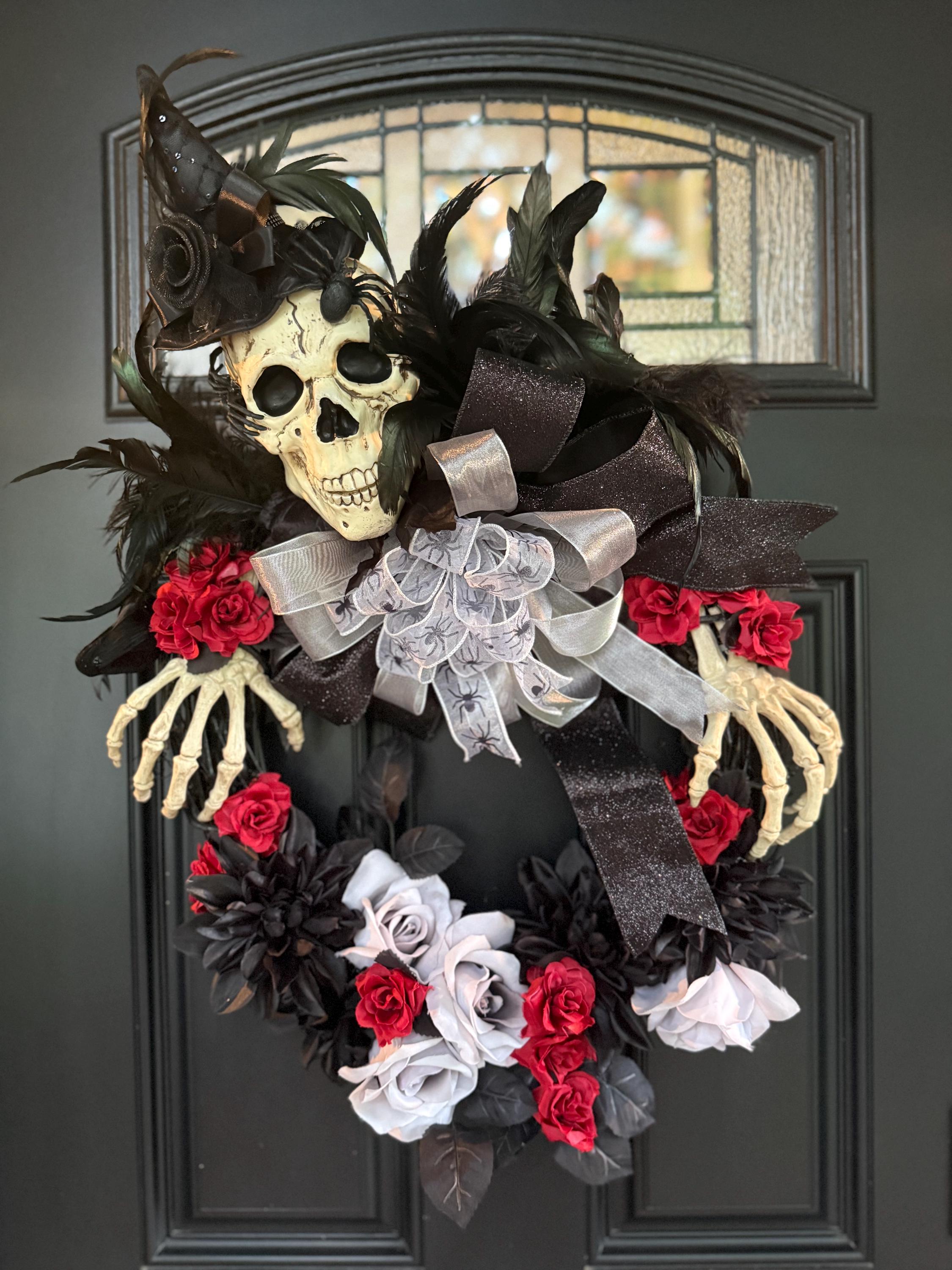 Halloween Wreath, Witch Skeleton Halloween Wreath, Gothic Skull Door ...