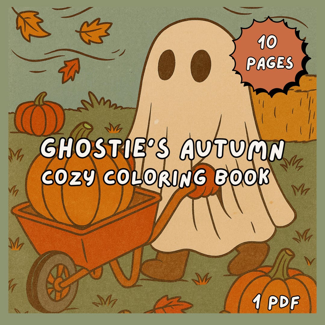 Cute Ghost PDF, Cozy Kids & Adult Coloring Pages, Halloween Activities ...
