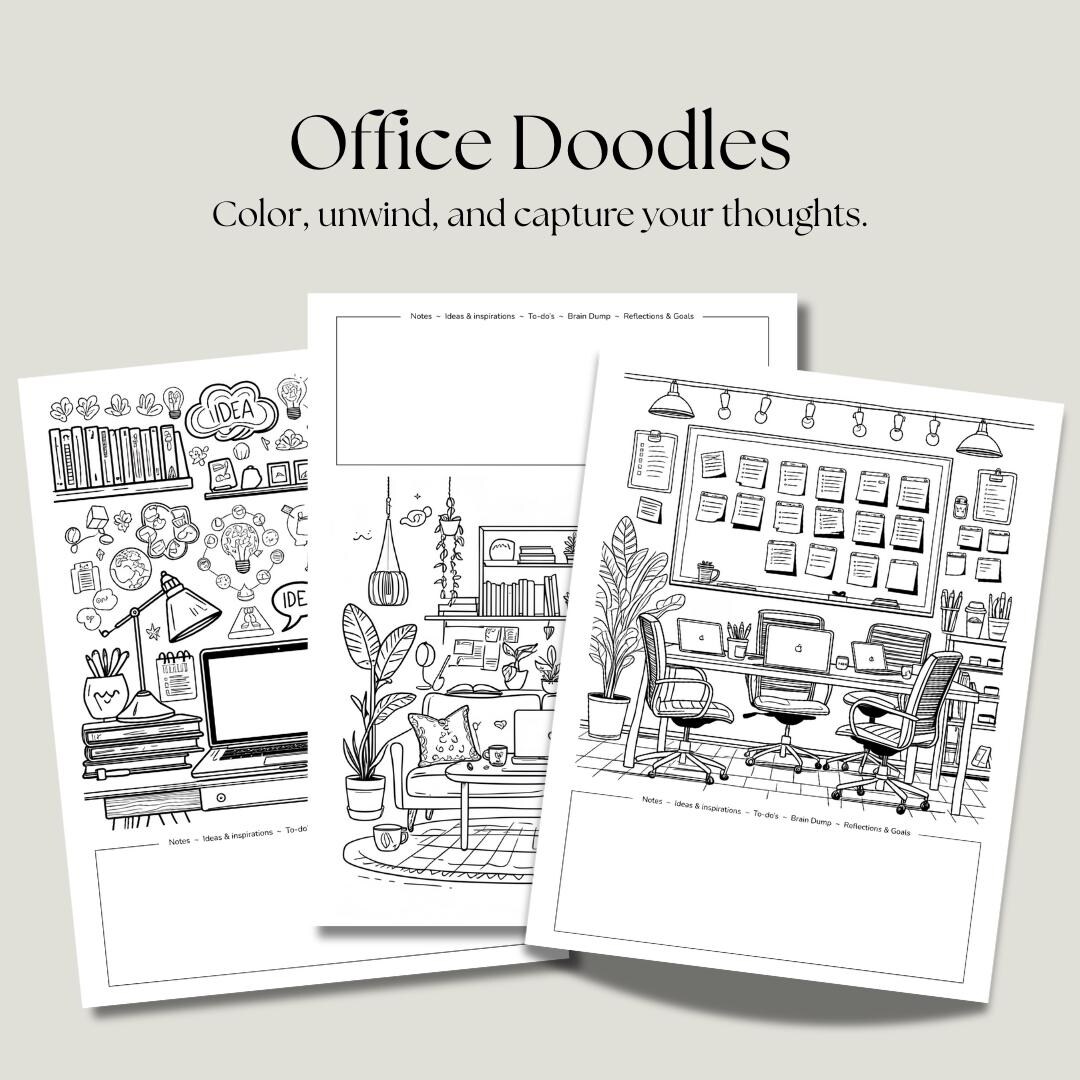 Office Doodles: Printable Coloring + Notes Journal (8 Pages) - Etsy