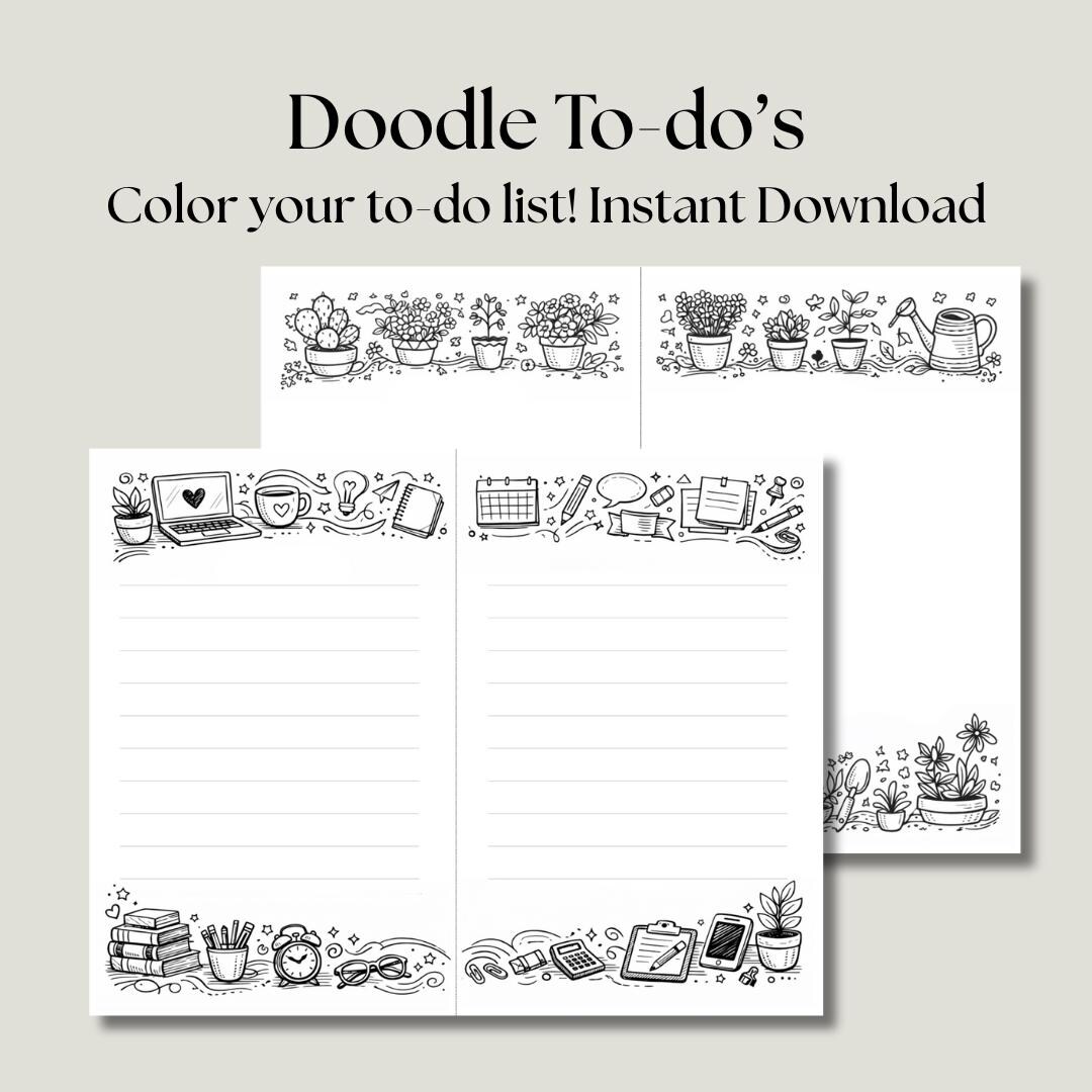Doodle To-do Collection | Printable To-do Lists With Coloring | Works ...