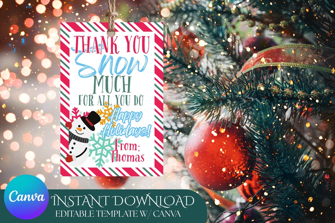 Thanks Snow Much Gift Tag Printable Digital Download Canva Template ...