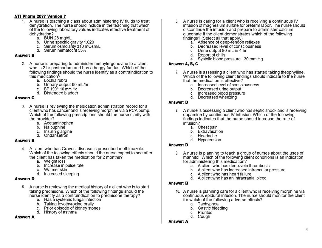 ATI Pharm 20 V - Study These 70 Questions With Correct Answers by ...