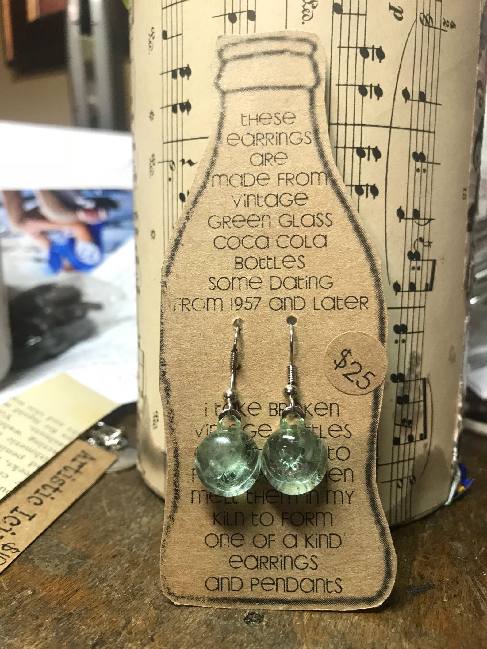 Recycled Glass Vintage Coca Cola Light Green Bottle Dangle | Etsy