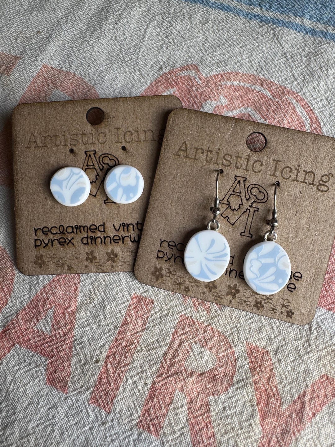 Vintage Corelle Pyrex Sea and Sand Pattern Reclaimed Glass Earrings ...