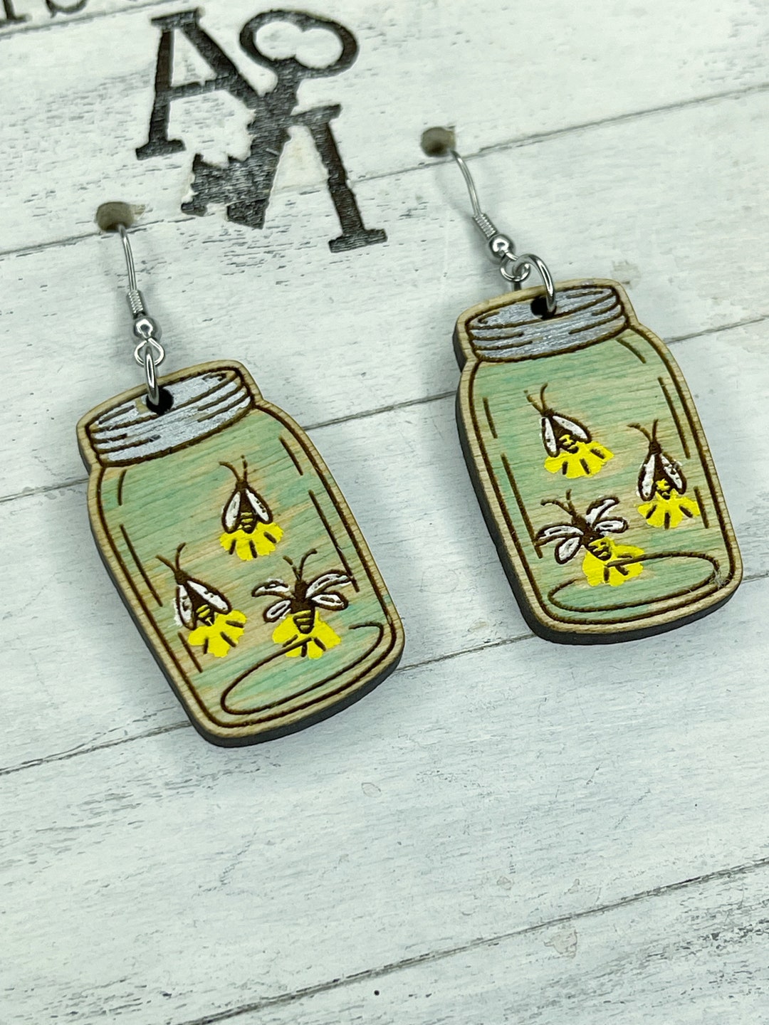 Lightenin Bugs Fireflies in a Jar Wooden Dangle Earrings - Etsy