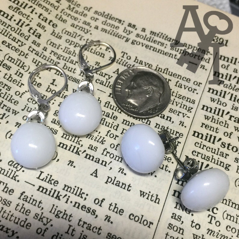 Vintage Milk Glass Fish Hook or Lever Back Style Petite Dangle - Etsy