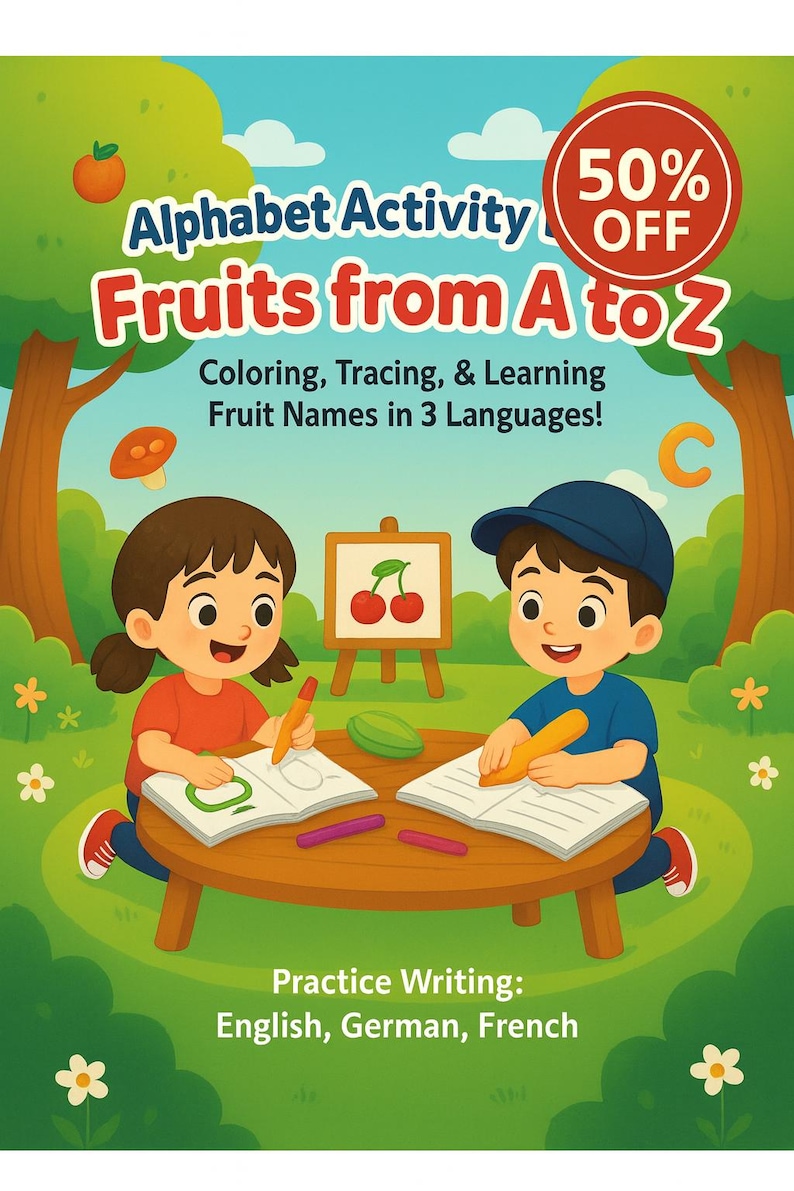 Trilingual Fruit Coloring & Tracing Book A–Z | English, German, French ...