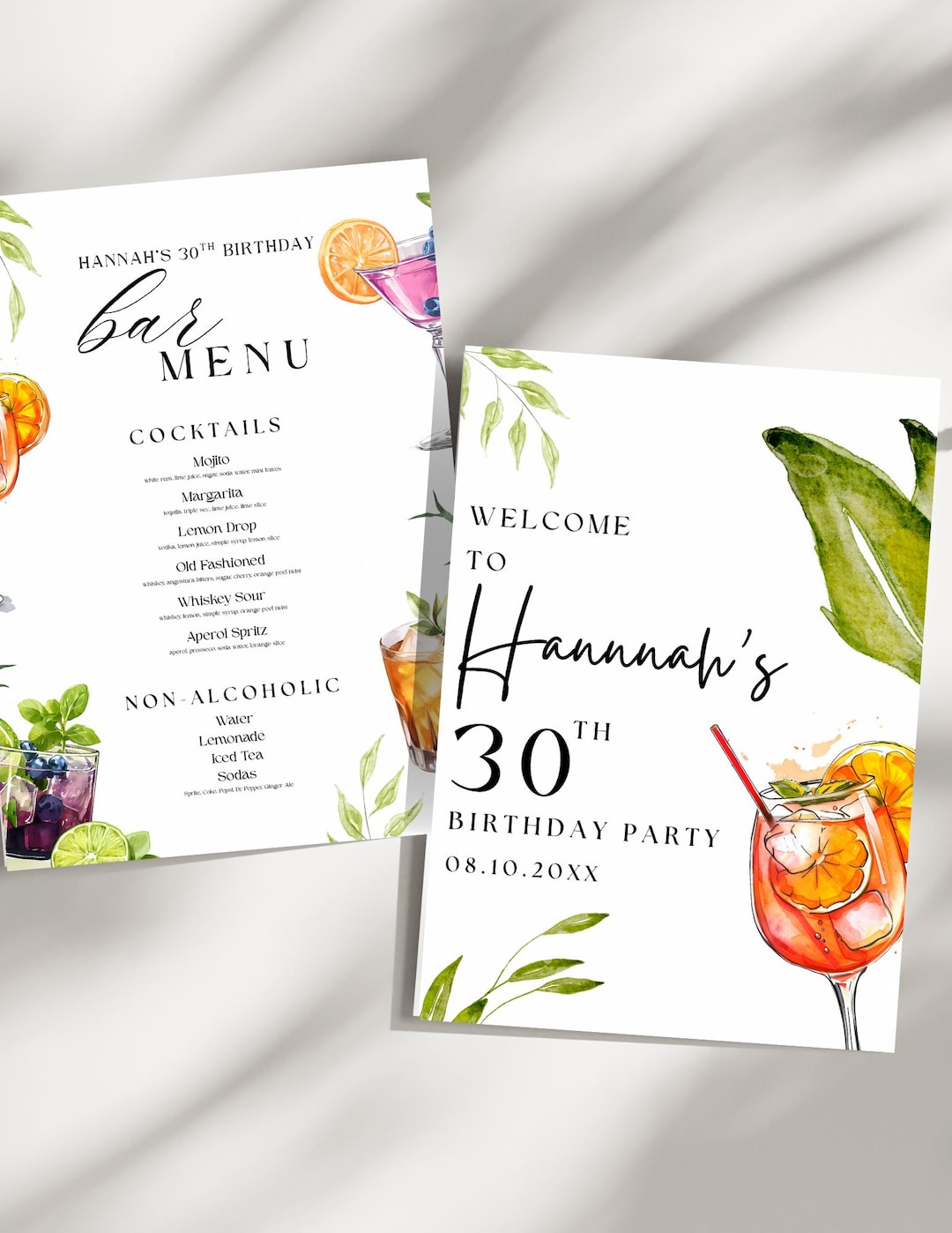 Editable Bar Menu Template + Free Welcome Sign | Botanical Cocktail ...