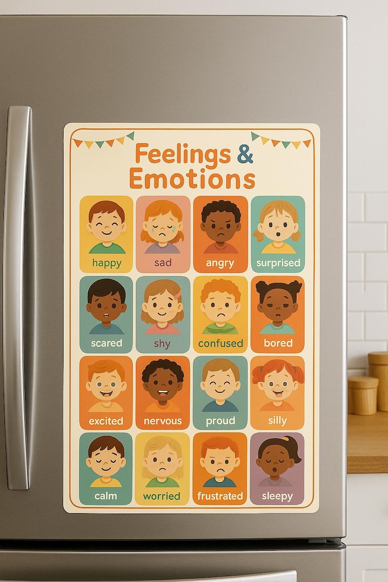 Feelings & Emotions Chart for Kids | Toddler Printable Poster | Emotion ...