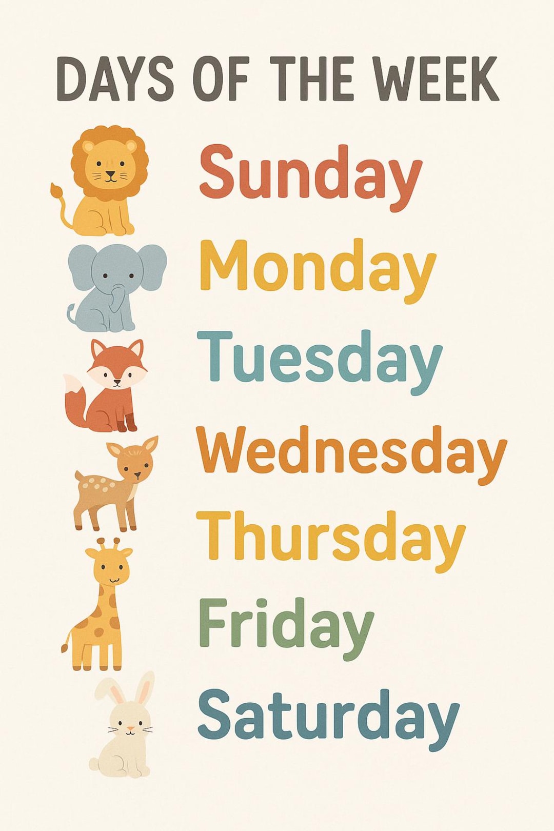 Days of the Week Poster for Kids | Animal Theme | Printable Toddler ...