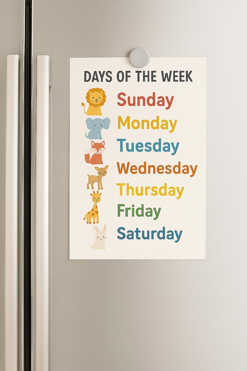 Days of the Week Poster for Kids | Animal Theme | Printable Toddler ...