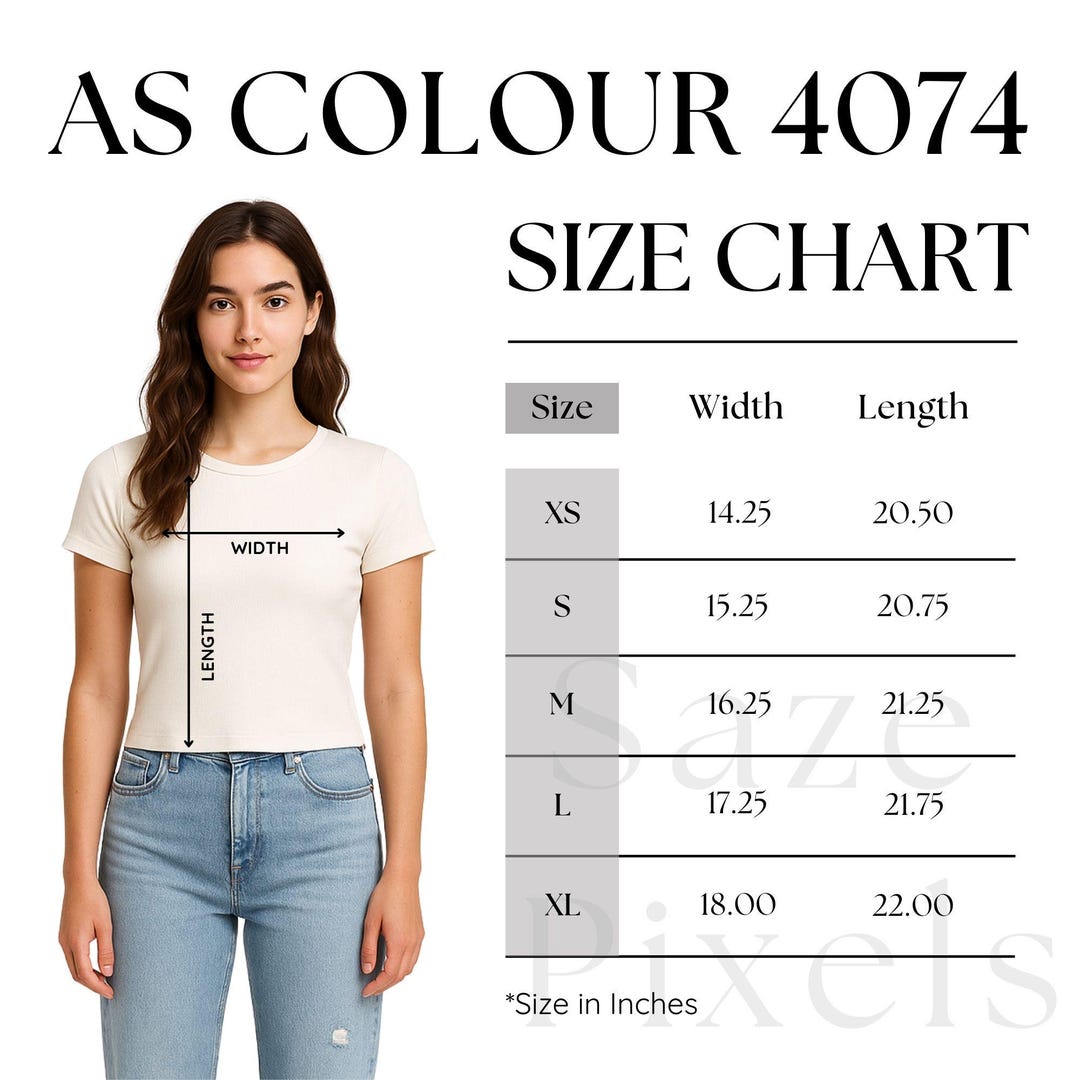 AS Colour 4074 Size Chart, AS Colour Organic Rib Baby Tee Chart ...