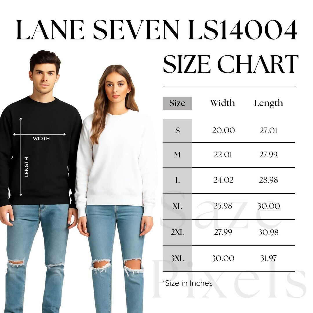 Lane Seven LS14004 Size Chart – Unisex Crewneck Sweatshirt – Digital ...