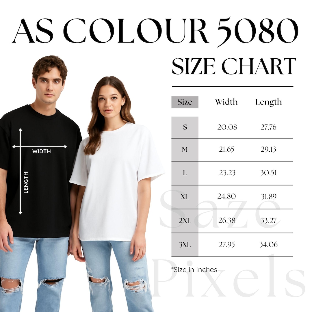 AS Colour 5080 Size Chart, AS Color 5080 Mockup Size Chart, 5080 Size ...