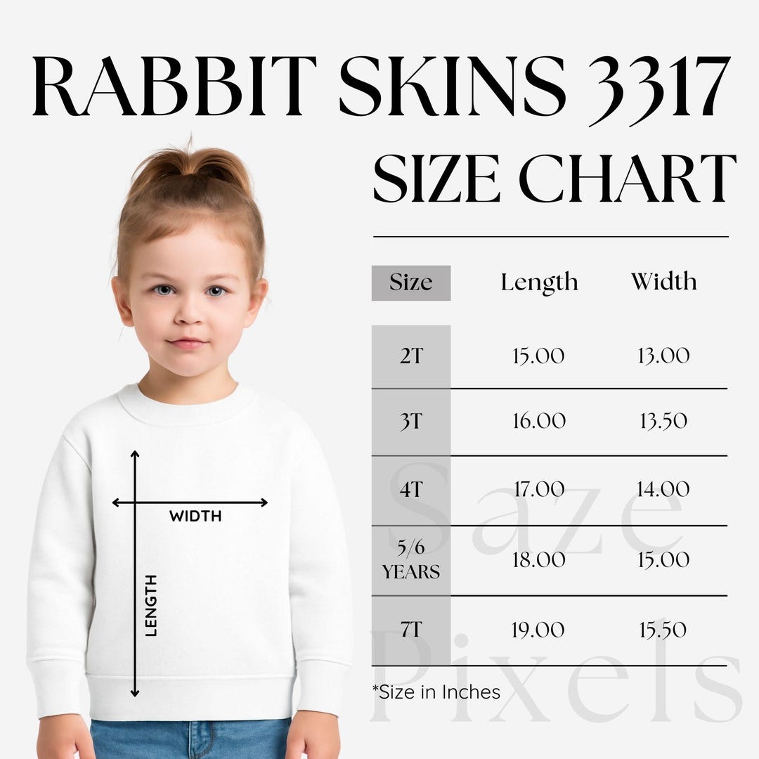 Rabbit Skins 3317 Size Chart, 3317 Mockup Rabbit Skin, Rabbit Skins ...
