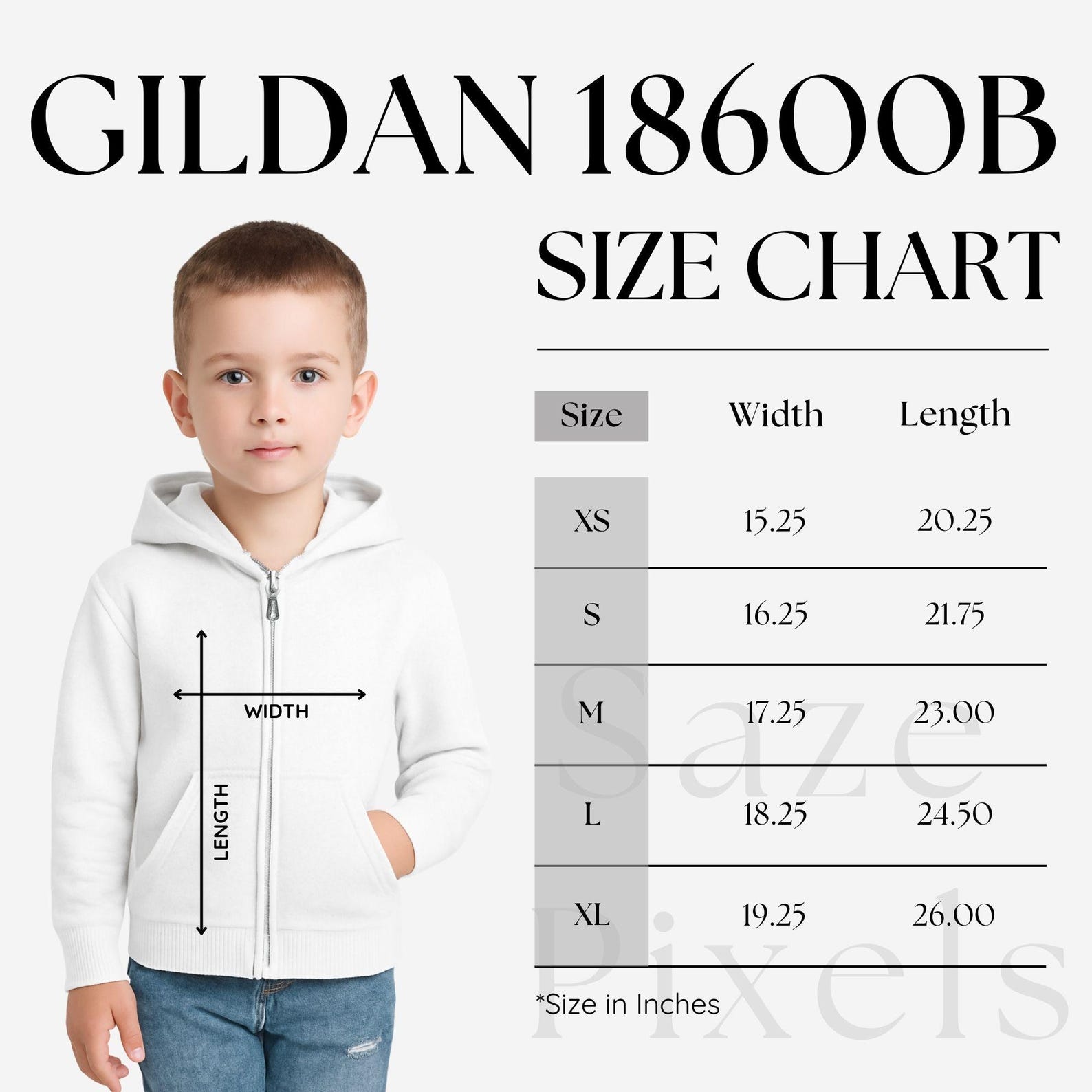 Gildan 18600B Size Chart, Gildan 18600B Youth Size Chart, Unisex Gildan ...
