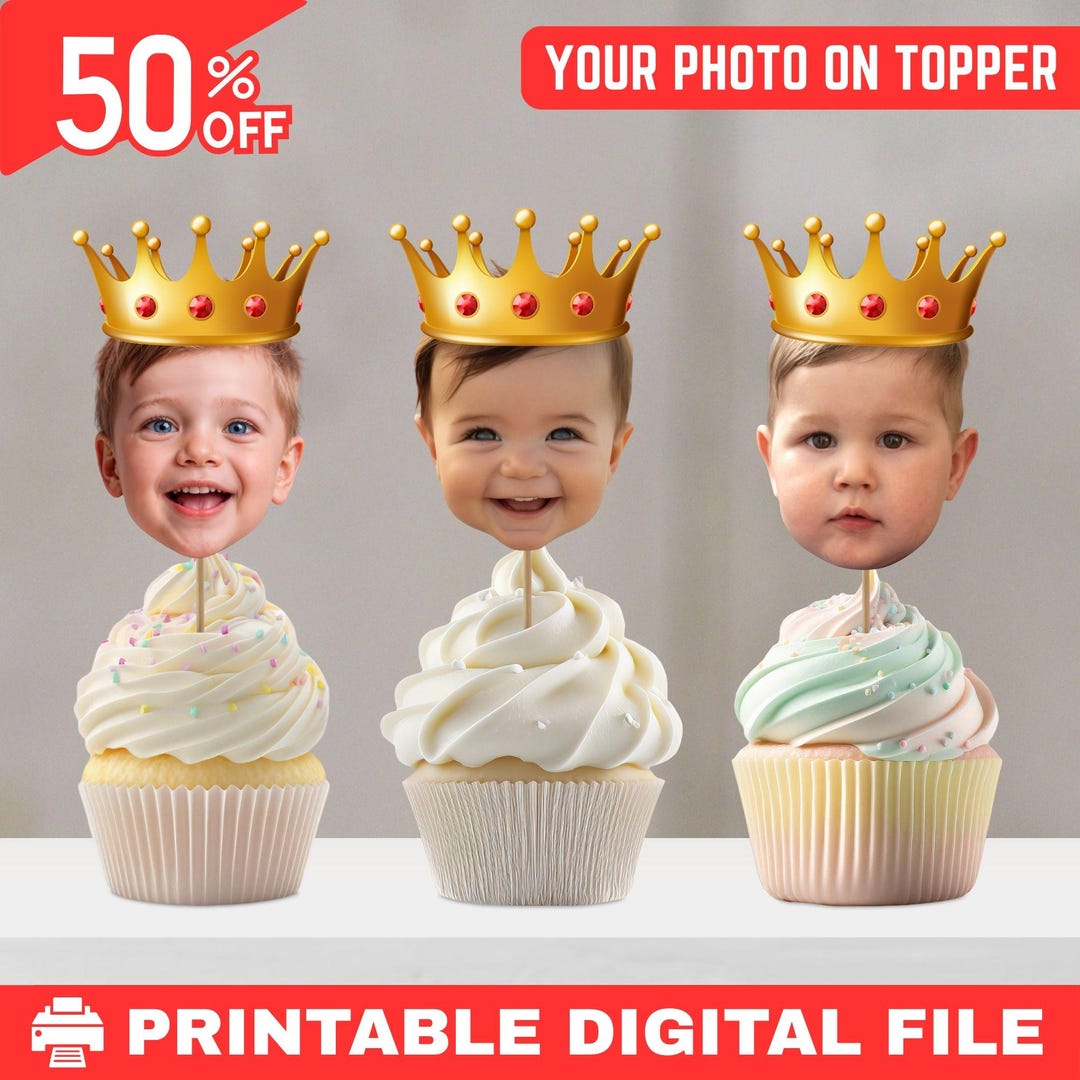 Royal King Cupcake Toppers, Personalized Baby Face Cupcake Toppers ...