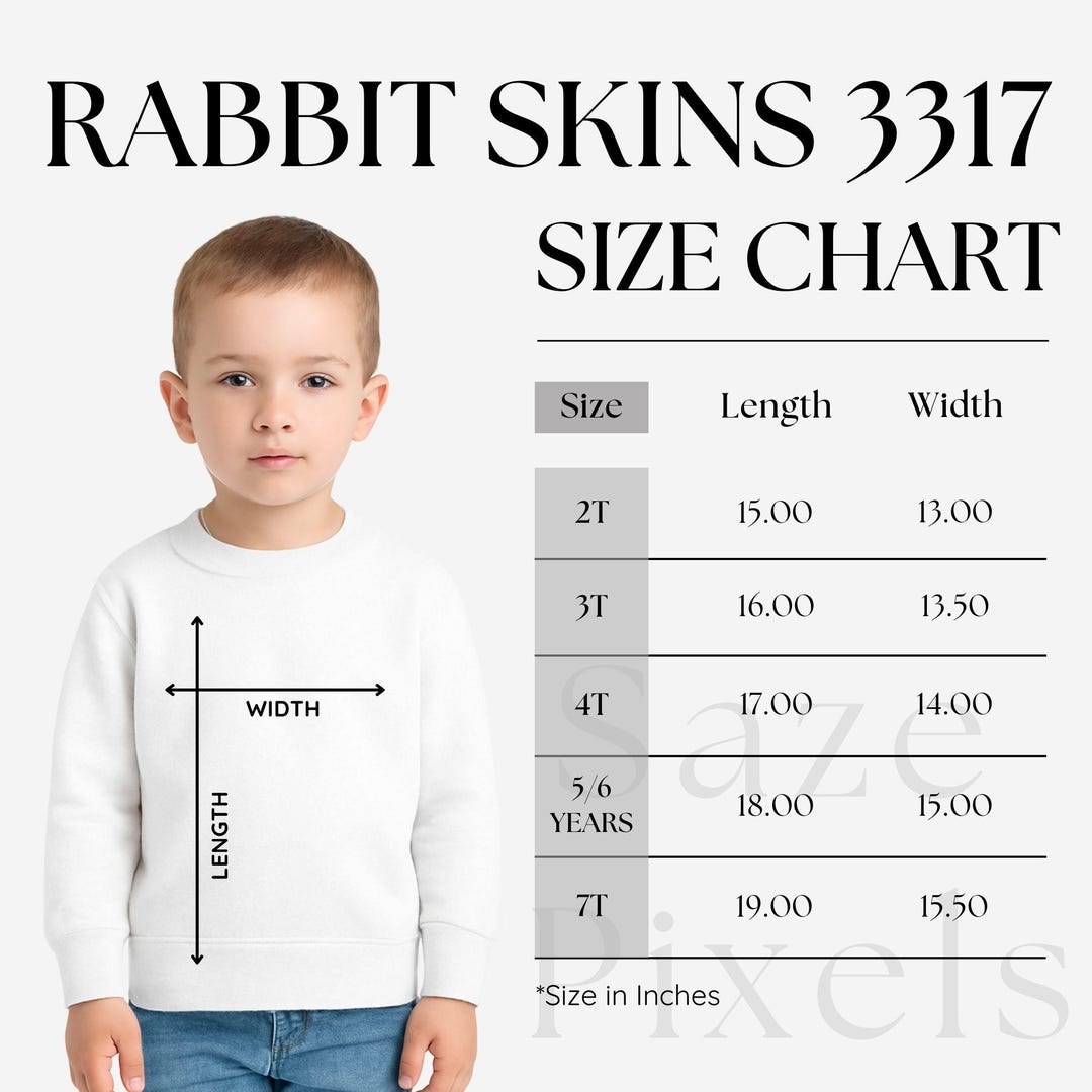 Rabbit Skins 3317 Size Chart, 3317 Mockup Rabbit Skin, Rabbit Skins ...