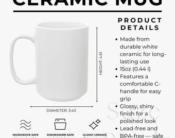 11oz Ceramic Mug Size Chart, Ceramic Mug Mockup, White Mug Care Card ...