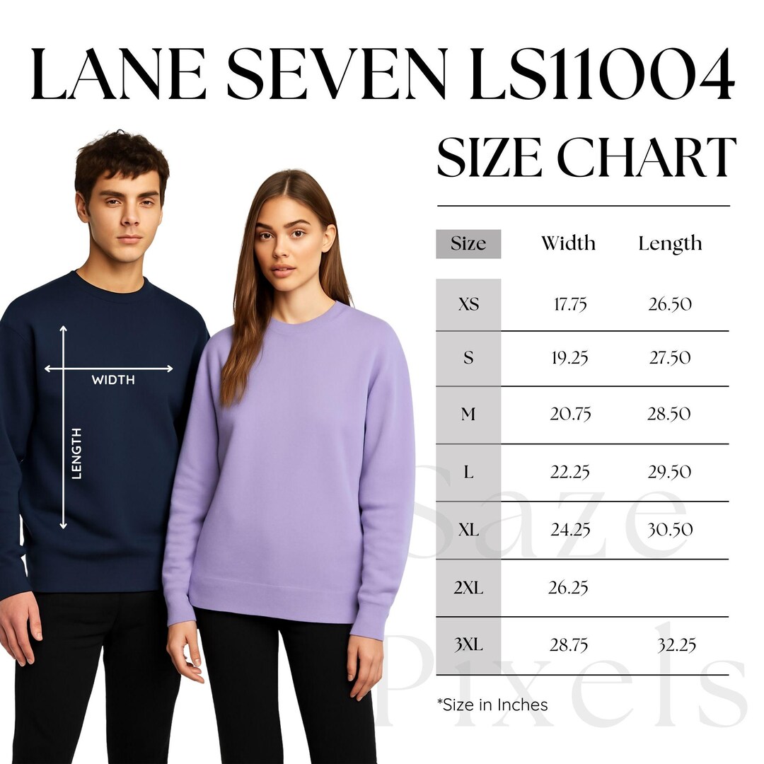 Lane Seven LS11004 Size Chart, LS11004 Size Chart, LS11004 Mockup ...