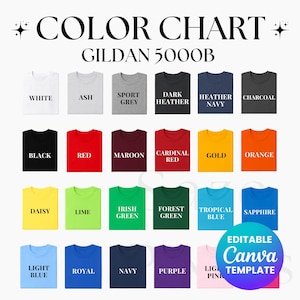 Editable Gildan 5000B Color Chart, Gildan 5000B Editable Canva Color ...