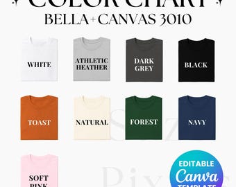 Editable Bella Canvas 3001 Color Chart, BC 3001 Color Chart, Bella ...