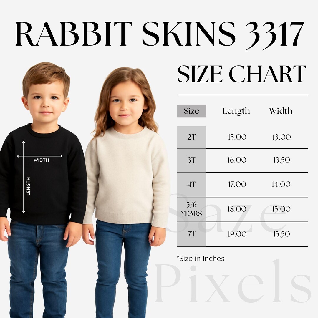 Rabbit Skins 3317 Size Chart, 3317 Mockup Rabbit Skin, Rabbit Skins ...