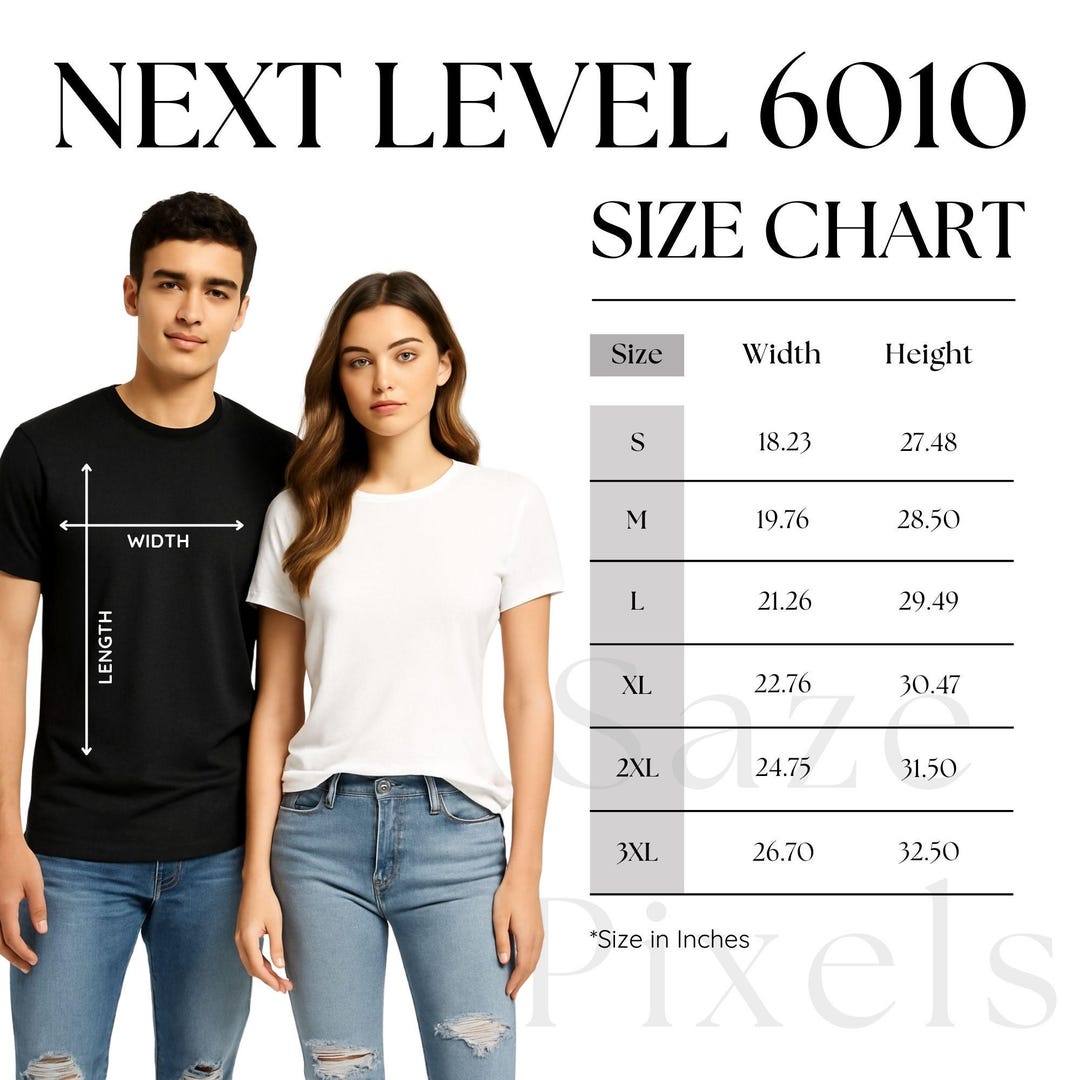 Next Level 6010 Size Chart, NL6010 Size Chart, Next Level Size Chart ...