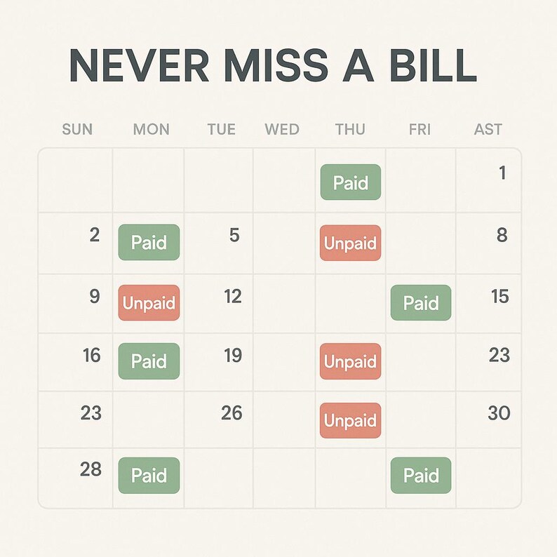 Monthly Bill Calendar Excel Template | Payment Tracker (digital ...