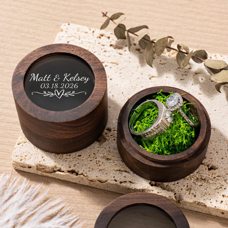 Personalized Wooden Wedding Ring Box With Clear Acrylic Cover, Custom ...