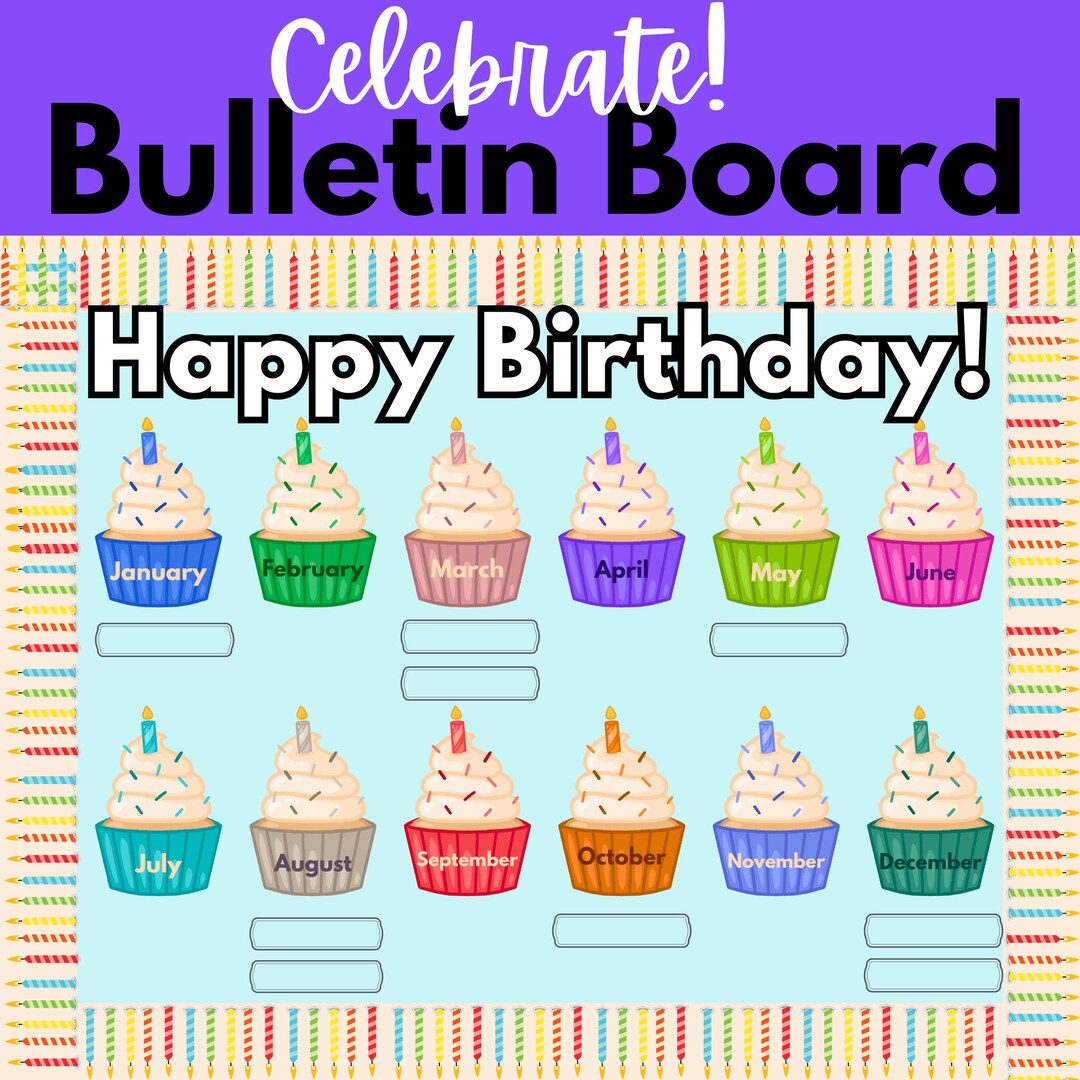 Birthday Bulletin Board Classroom Decor: Cupcake Theme (PDF & Canva ...