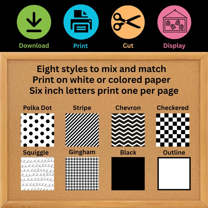 Bulletin Board Letters, 8 Designs in Black and White, A-Z Capital ...