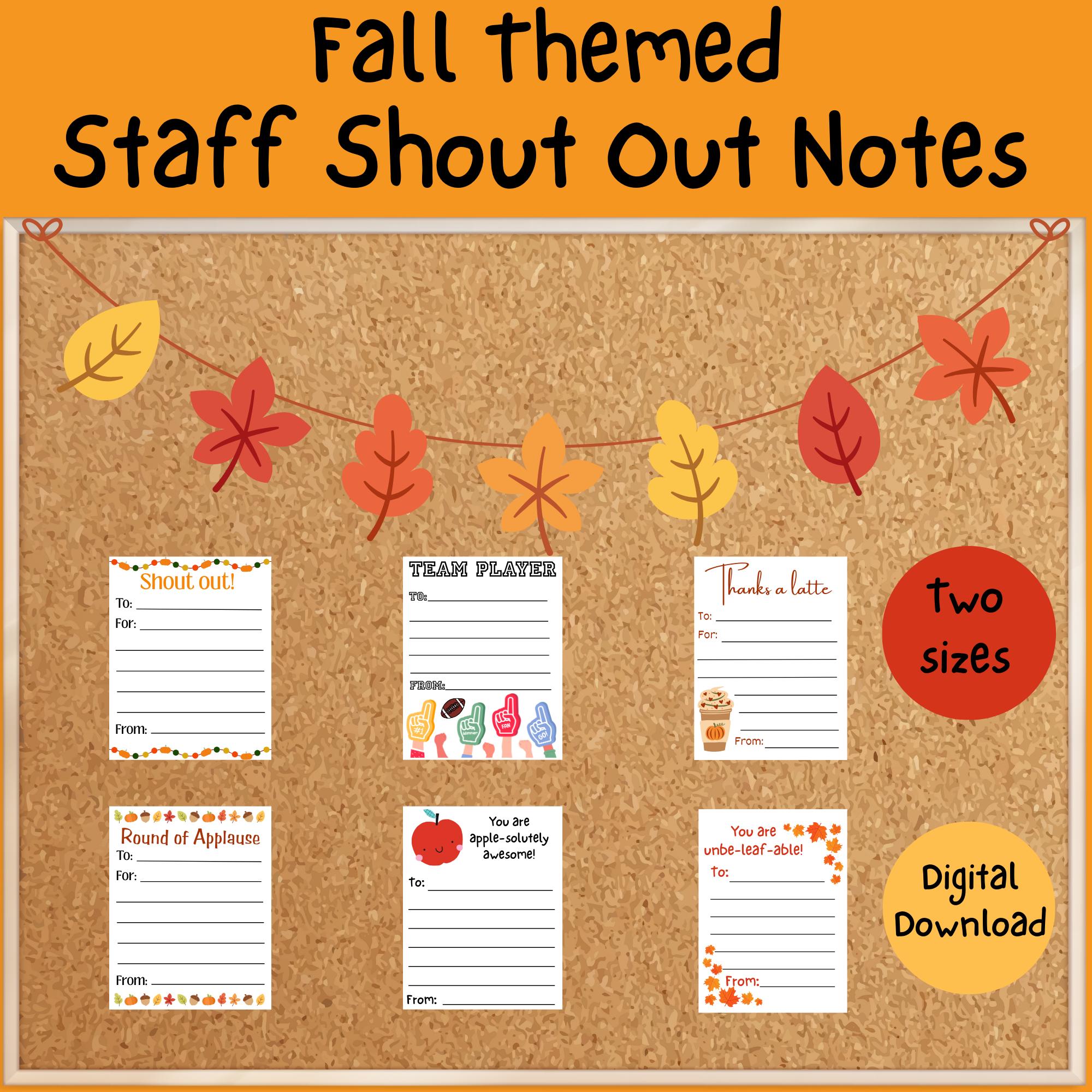 Fall Themed Staff Shout Out Recognition Notes: Employee Morale and ...