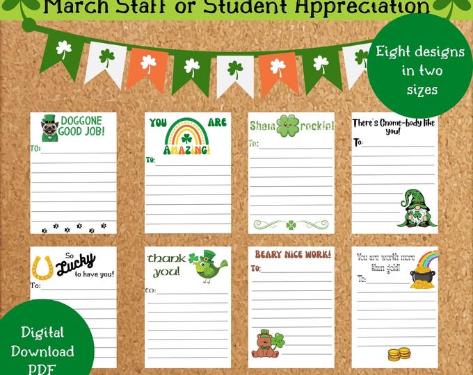St Patrick's Day Shout Out Employee Recognition Cards Notes February ...