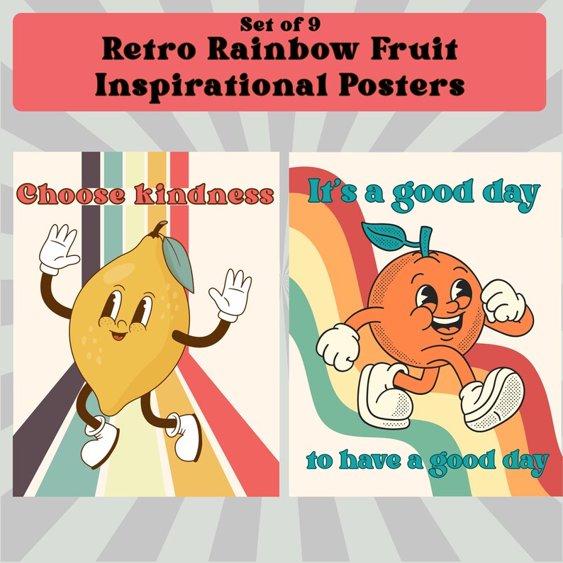 Retro Rainbow Fruit Motivational Posters: Classroom Bulletin Board ...